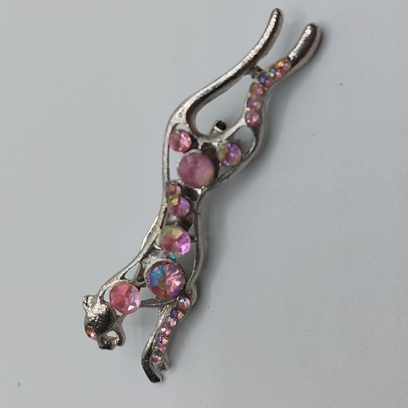 Vintage | Jewelry | Vintage Pink Panther Big Cat Running Rhinestone Pin ...